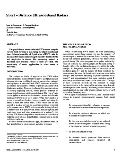 Pdf Short Distance Ultra Wideband Radars