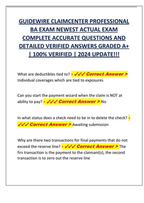 Guidewire Claimcenter Professional Ba Exam Newest Actual Exam Complete Accurate Questions And