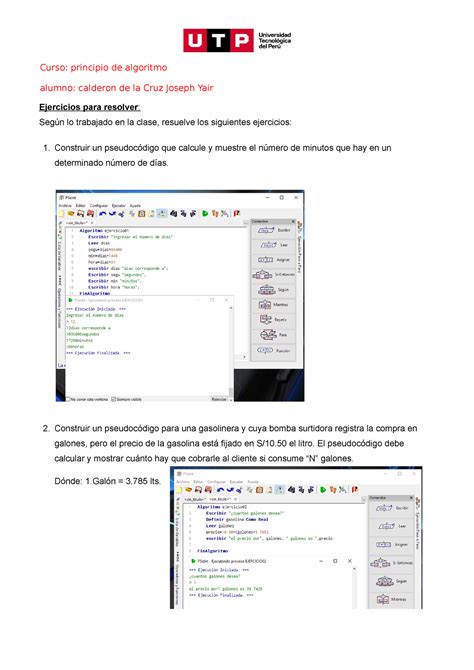 Principo DE Algoritmo ejercicios Ejercicios para resolver Según lo