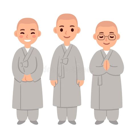 Cartoon Buddhist Monks In Different Poses Stock Vector Illustration
