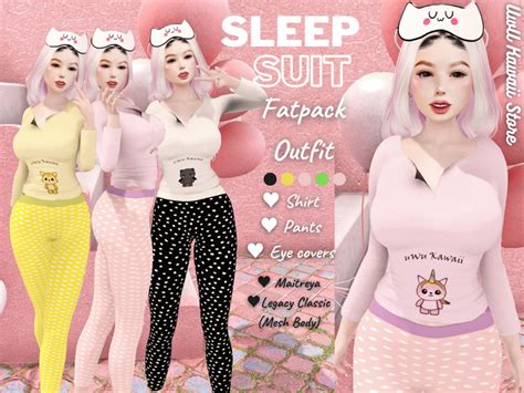 Second Life Marketplace Sleep Suit Fatpack Outfit Uwu Kawaii Store