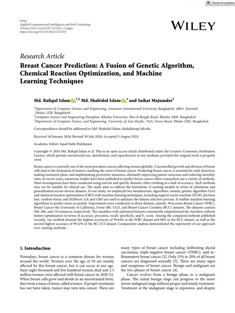 Pdf Breast Cancer Prediction A Fusion Of Genetic Algorithm Chemical