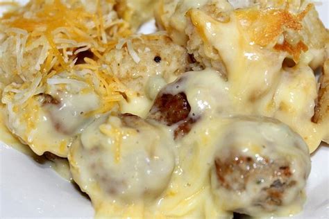 Easy Cheesy Meatball Tater Tot Casserole Recipe Easy Cheesy Meatballs Cheesy Meatballs