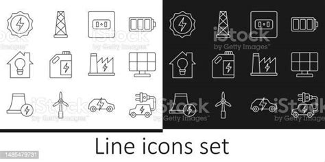 세트 라인 전기 자동차 태양 에너지 패널 전기 콘센트 에코 연료 용기 스마트 하우스 및 전구 번개 볼트 원자력 발전소 및 안테나