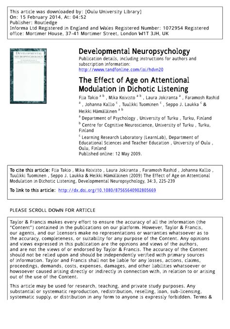 Pdf The Effect Of Age On Attentional Modulation In Dichotic Listening