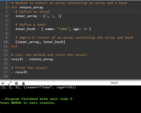 How To Return An Array That Contains An Array And Hash In Ruby Method