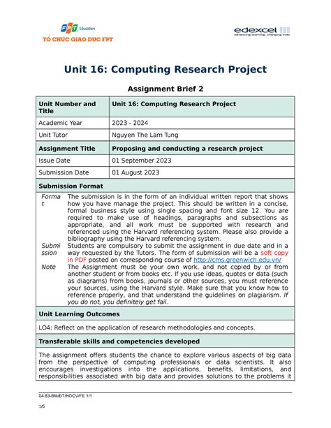 Unit 16 Assignment Brief 2 Big Data Unit 16 Computing Research
