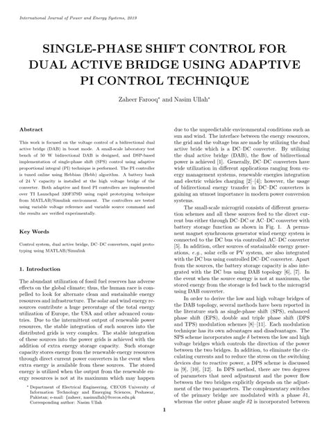 PDF SINGLE PHASE SHIFT CONTROL FOR DUAL ACTIVE BRIDGE USING ADAPTIVE PI CONTROL TECHNIQUE