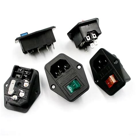 퓨즈 홀더 로커 스위치가있는 고품질 검정 빨강 10a Ac 250v 3 터미널 전원 소켓 새로운 Ac 전원 코드 입구 플러그