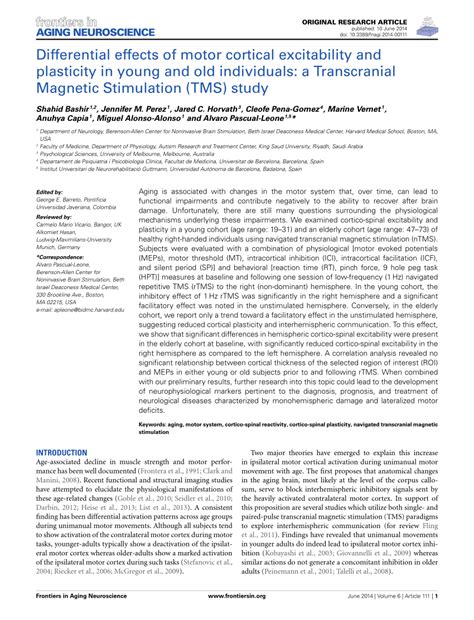 Pdf Differential Effects Of Motor Cortical Excitability And Plasticity In Young And Old