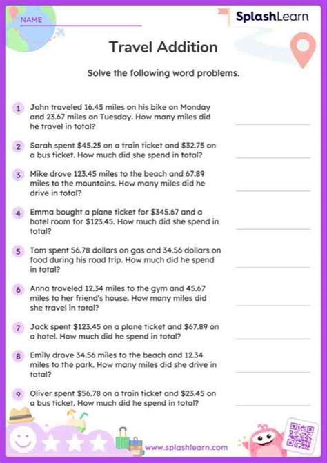 Decimal Addition Word Problems Worksheets Free And Printable Splashlearn