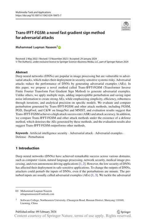 Trans Ifft Fgsm A Novel Fast Gradient Sign Method For Adversarial Attacks Request Pdf