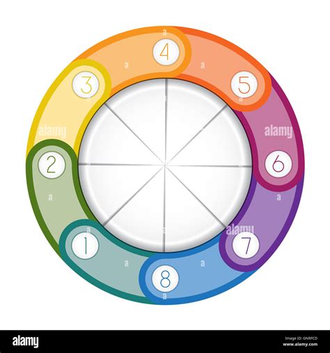 Infographic Multi Coloured Ring Numbered Template With Text Area For Eight Positions Stock