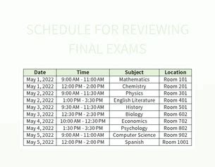 Exam Schedule Registration Form Excel Template Free Download Pikbest
