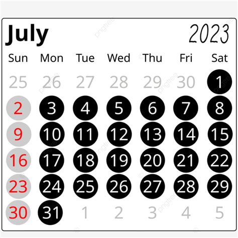 Simple Black Table Circle July 2023 Calendar Calendar July 2023