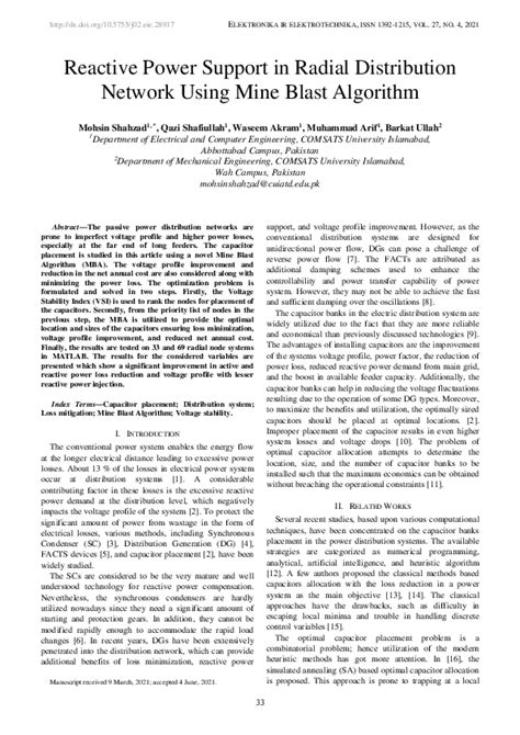 Pdf Reactive Power Support In Radial Distribution Network Using Mine Blast Algorithm