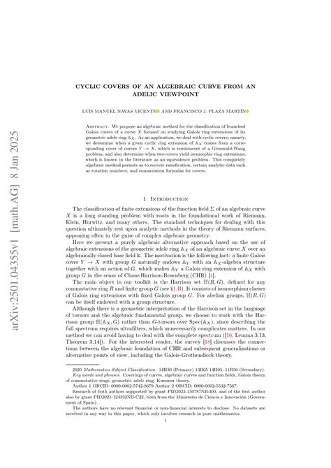 Pdf Cyclic Covers Of An Algebraic Curve From An Adelic Viewpoint