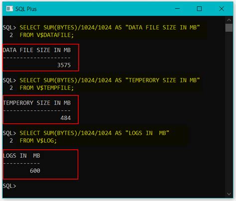 how to check database size in oracle