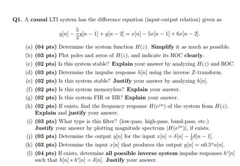 Solved Q1 A Causal Lti System Has The Difference Equation