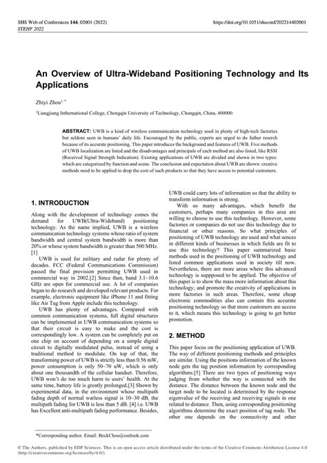 Pdf An Overview Of Ultra Wideband Positioning Technology And Its
