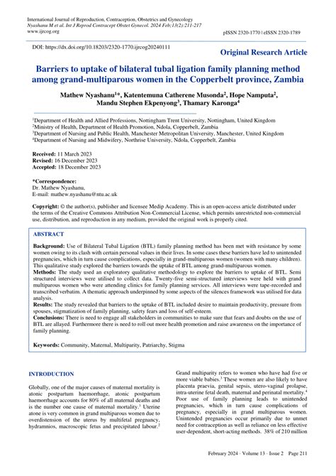 PDF Barriers To Uptake Of Bilateral Tubal Ligation Family Planning Method Among Grand