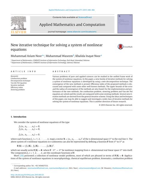 Pdf New Iterative Technique For Solving A System Of Nonlinear Equations