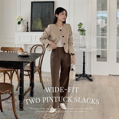 핫핑 모엣 투핀턱 와이드 슬랙스25~34 신상 데일리 캐주얼 출근룩 하객룩 빅사이즈투핀턱슬랙스 간절기 체형커버