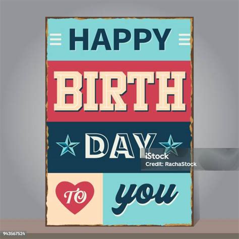 그런 지와 녹슨 배경 빈티지의 생일입니다 포스터 전단지 배너 인사말 또는 초대 카드에 대 한 서식 파일을 디자인 합니다 레트로 스타일입니다 생일에 대한 스톡 벡터 아트 및