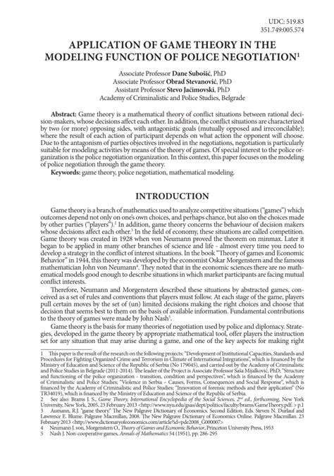 Pdf Application Of Game Theory In The Modeling Function Of Police