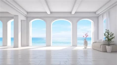 3d 렌더링된 화이트 룸 인테리어 디자인으로 전시된 바다 전망 비치 하우스 럭셔리 여행 의지 배경 일러스트 및 사진 무료 다운로드 Pngtree