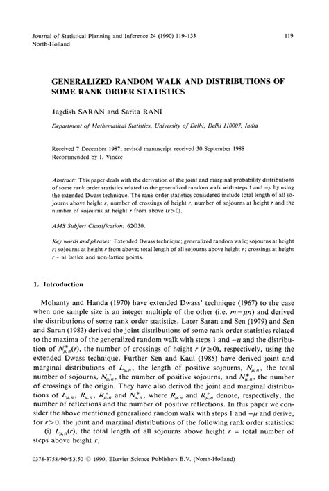 Pdf Generalized Random Walk And Distributions Of Some Rank Order