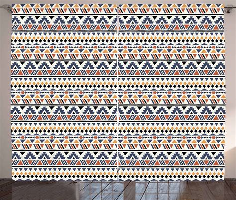 Aztec Curtains 2 Panels Set Colorful Geometric Background With Stripes