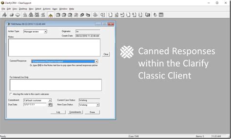 Canned Responses Within The Clarify Classic Client Clarify Solutions Dovetail Software