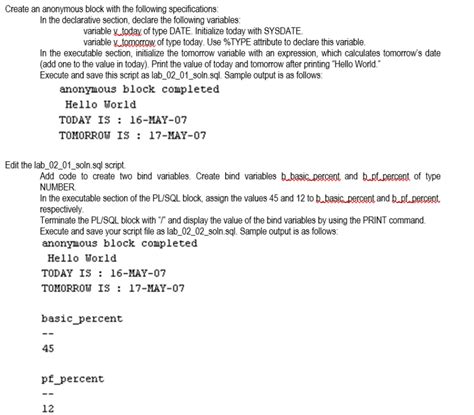 Solved Create An Anonymous Block With The Following