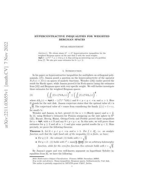 Pdf Hypercontractive Inequalities For Weighted Bergman Spaces