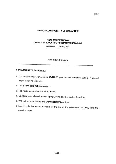 1516sem2 Cs2105q2 Q7 Cs2105 Final Paper Covering All Chapter