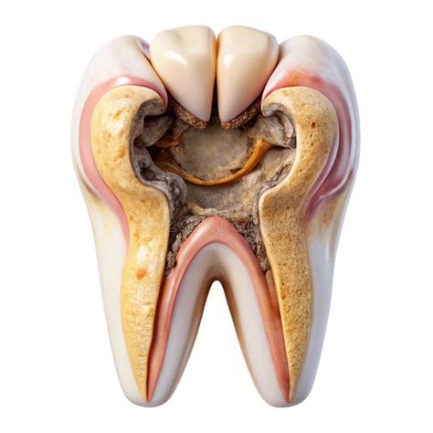 Decayed Tooth Cross Sectional View Isolated On White Background Stock