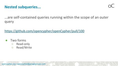 Opencypher Introducing Subqueries Ppt