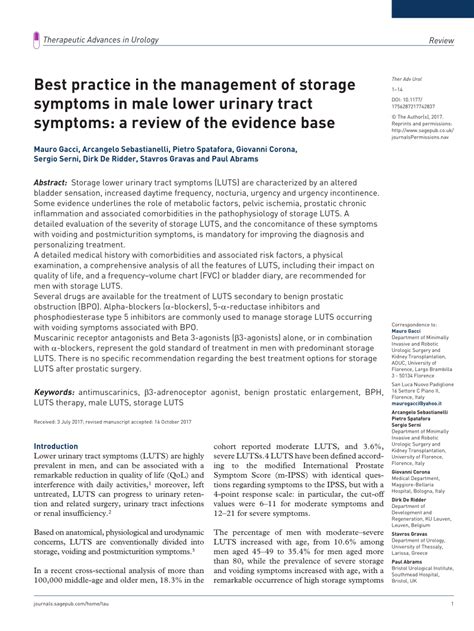 Pdf Best Practice In The Management Of Storage Symptoms In Male Lower