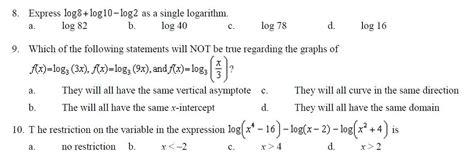 Solved 8 Express Log8log10 Log2 As A Single Logarithm Log