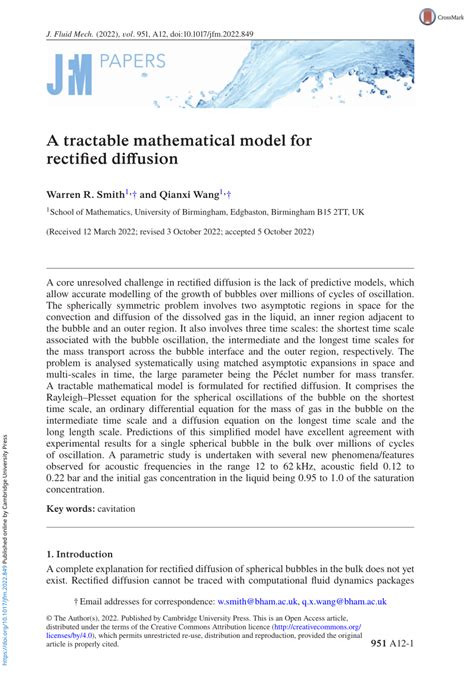 Pdf A Tractable Mathematical Model For Rectified Diffusion