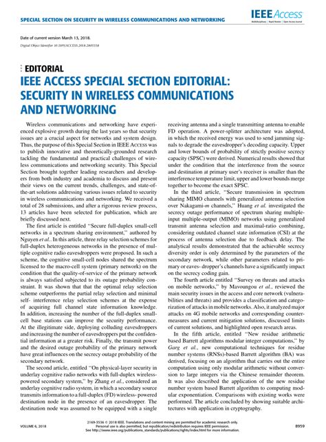 Pdf Ieee Access Special Section Editorial Security In Wireless Communications And Networking