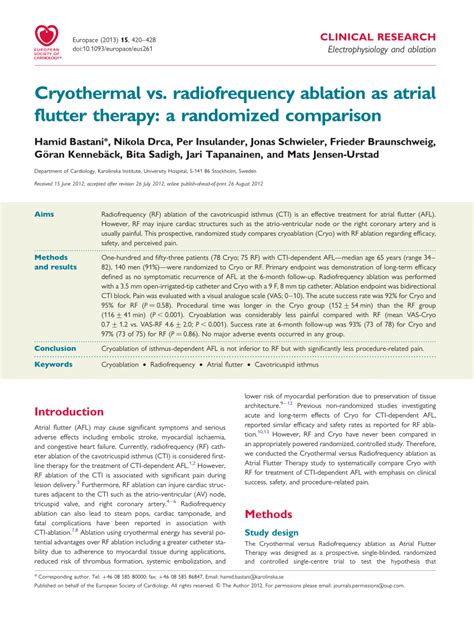 Pdf Cryothermal Vs Radiofrequency Ablation As Atrial Flutter Therapy