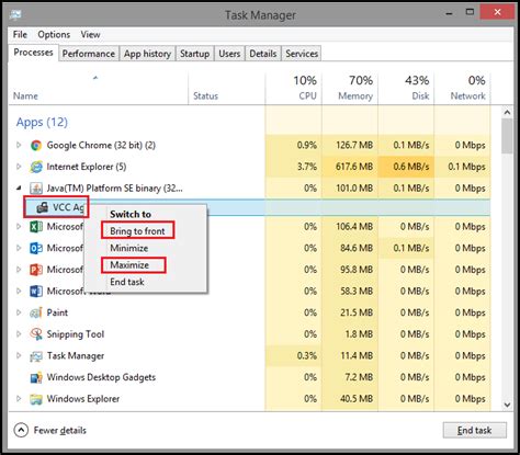 vcc unable to see application s on the screen