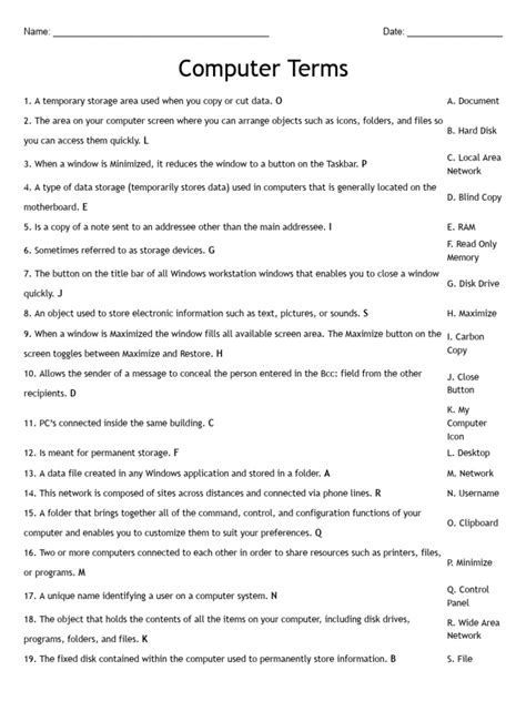 Computer Terms Answer Key 13fac2 6162f739 Pdf Computer File Window Computing
