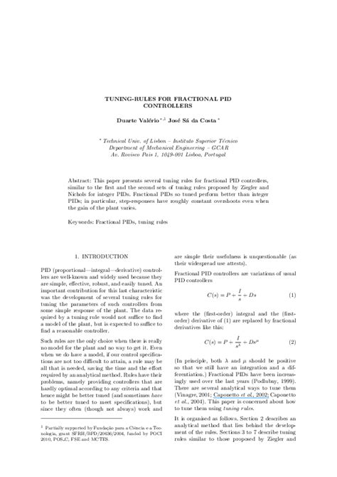 Pdf Tuning Rules For Fractional Pid Controllers