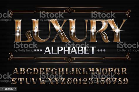 고급 알파벳 글꼴입니다 다이아몬드 보석으로 화려한 황금 문자와 숫자 다이아몬드에 대한 스톡 벡터 아트 및 기타 이미지 다이아몬드 문자 벡터 Istock