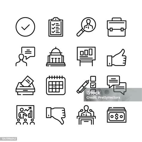 투표 줄 아이콘입니다 윤곽 선상 간단한 그래픽 요소 현대적인 선형 스타일 블랙 픽토그램 컬렉션세트 선거 투표 개념 벡터 선 아이콘 세트 Congress에 대한 스톡 벡터