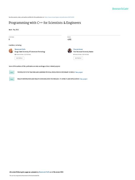 Programming With C For Scientists And Engineers Babatunde Olofin Olusola Akinde Pdf