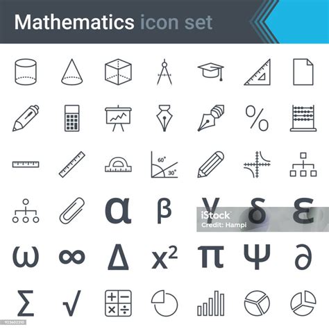 수학 라인 아이콘 세트주 판 눈금자 계산기 차트 Pi 삼각형 정현파 0명에 대한 스톡 벡터 아트 및 기타 이미지 0명 각도